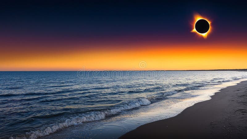 A Total Solar Eclipse at Sunset Over the Ocean, with the Sun S Corona ...