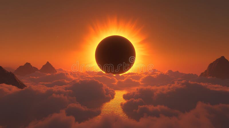 A Total Solar Eclipse Visible through the Clouds with Its Corona in the Dark Blue Sky Above ...