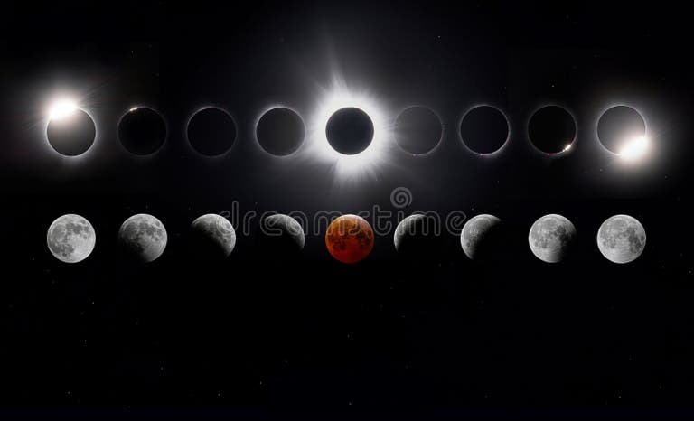 Total Solar and Lunar Eclipse Composite Stock Image - Image of blood ...
