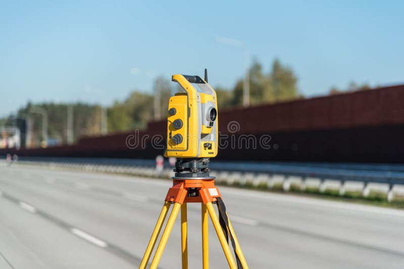 Total Station on a Highway Construction Site Stock Photo - Image of ...