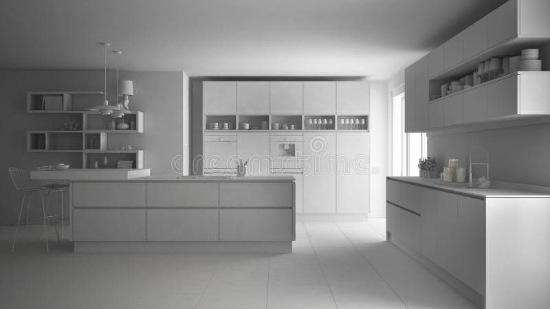 Total White Modern Scandinavian Kitchen, Minimalistic Classic in Stock ...