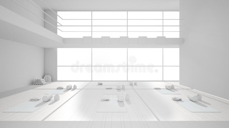 Total White Project of Empty Yoga Studio Interior Design Architecture ...