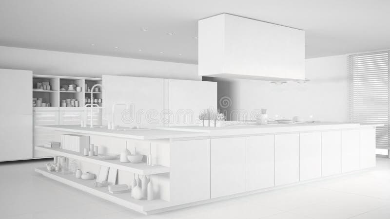 Total White Project of Minimalistic Professional Modern Kitchen with ...
