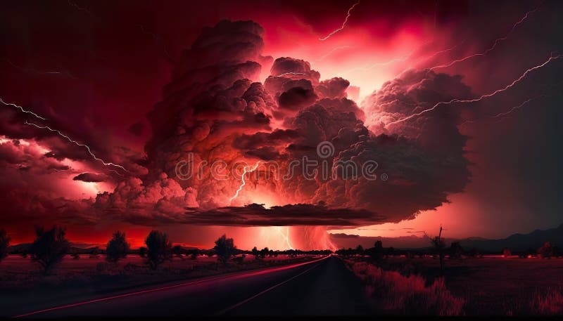 Totally Red Sky with Lots of Clouds, and Some Plasma Lightning Stock ...