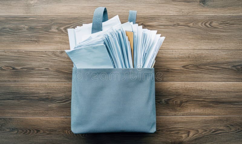 A Tote Bag is Overflowing with Letters and Documents on a Dark, Rustic ...
