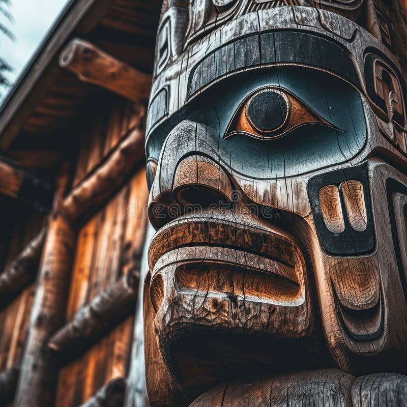 A Totem Pole with a Face Carved into it Stock Illustration ...