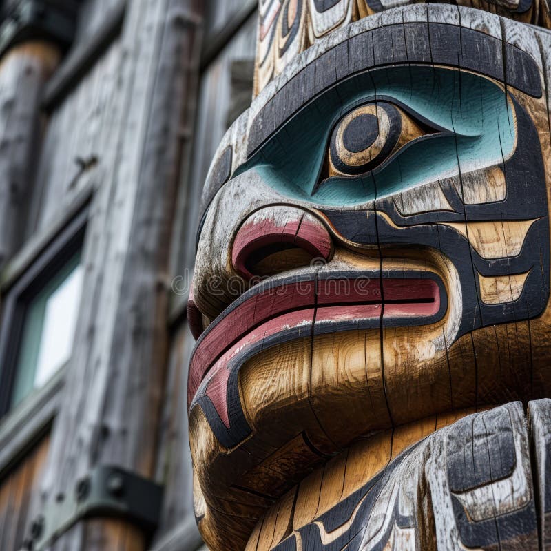 A Totem Pole with a Face Carved into it Stock Illustration ...