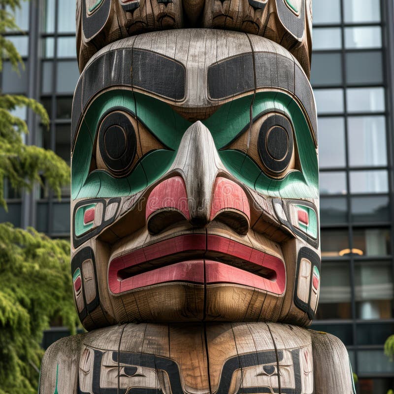 A Totem Pole with a Face Carved into it Stock Illustration ...