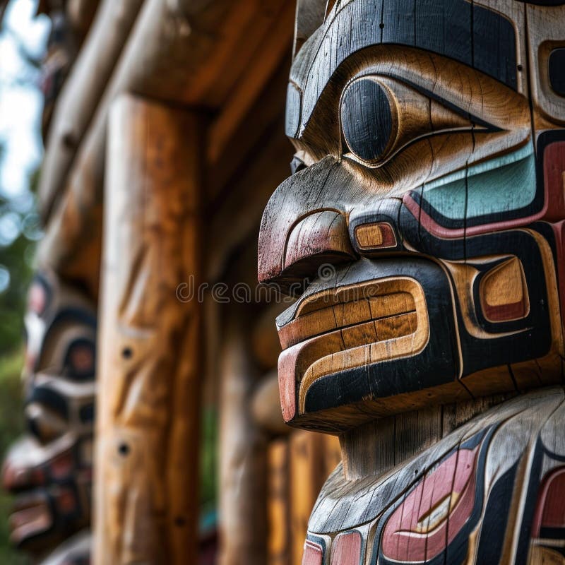 A Totem Pole with a Face Carved into it Stock Illustration ...