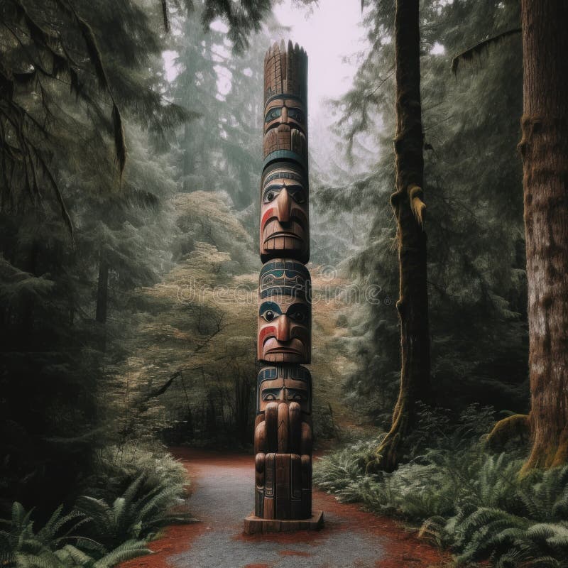 A Totem Pole in the Middle of a Forest. Generative AI Image. Stock ...