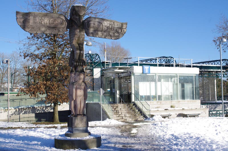 Totem Pole and a Train Station Stock Image - Image of skytrain, steps ...