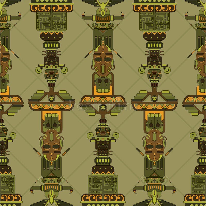 Totem Poles Seamless Pattern Stock Vector - Illustration of totem ...