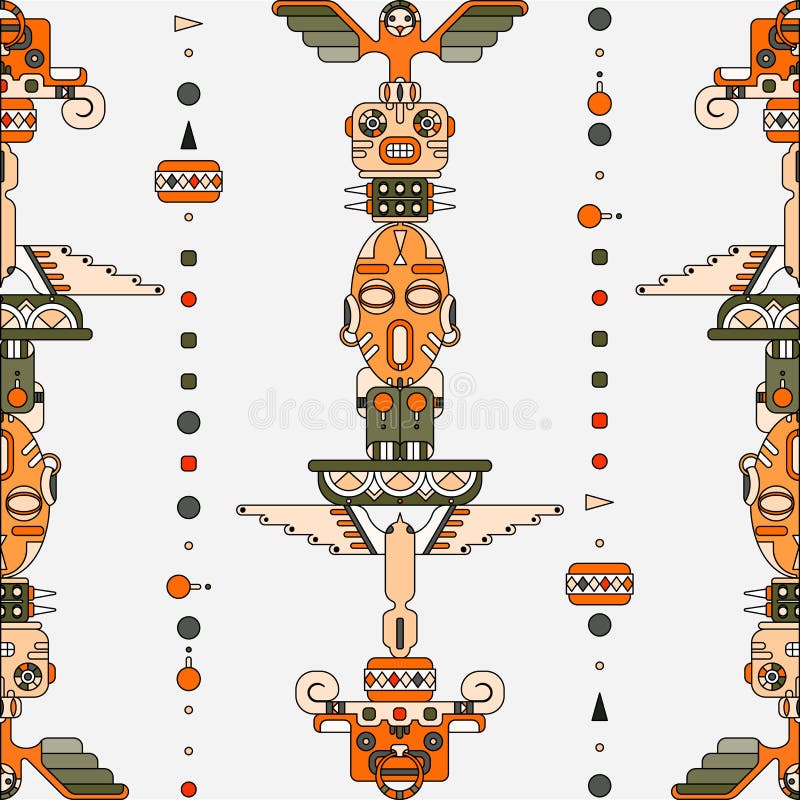 Totem Poles Seamless Pattern Stock Vector - Illustration of face ...