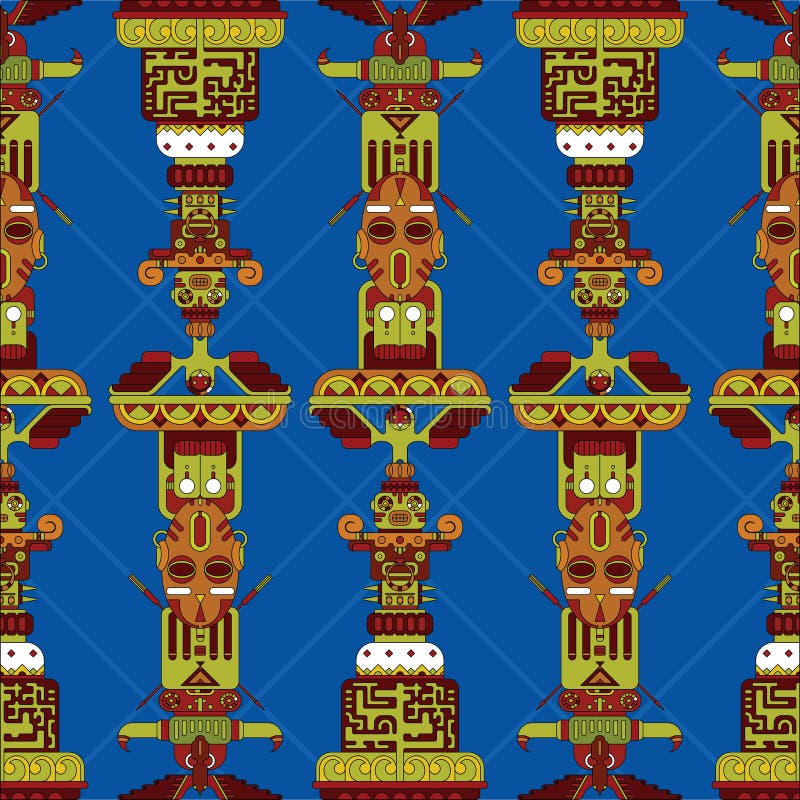 Totem Poles Seamless Pattern Stock Vector - Illustration of summer ...