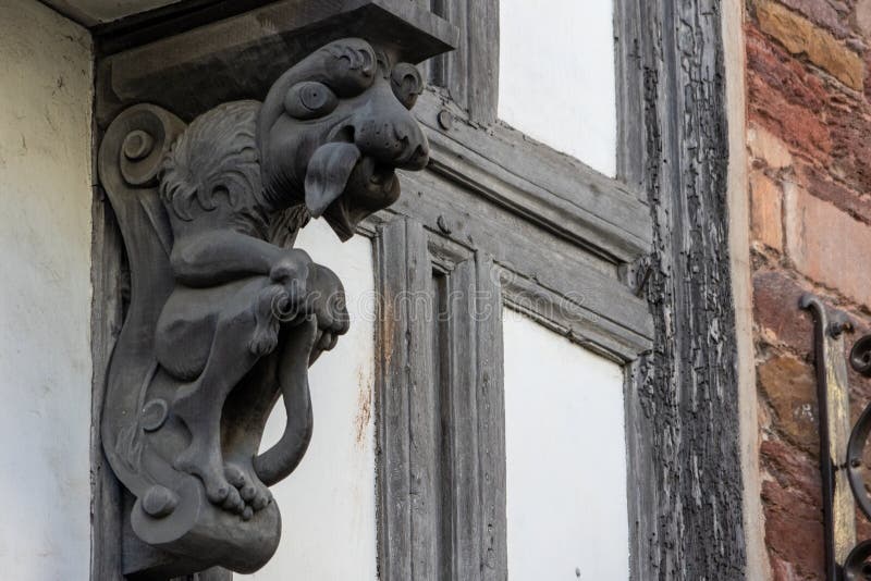 Totnes, Devon, UK - January 16. View of a Wooden Gargoyle in Totnes ...