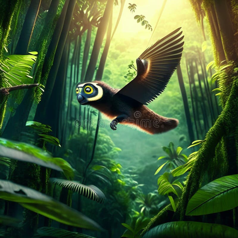 Toucan Flying in a Tropical Forest - 3D Render. Generative AI Stock ...