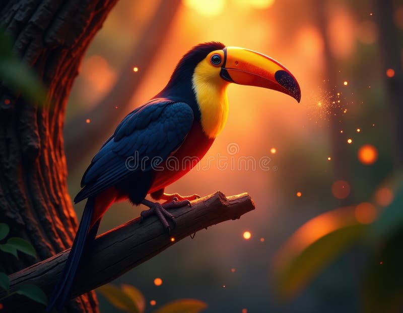 Toucan at Sunset in the Rainforest Stock Illustration - Illustration of ...