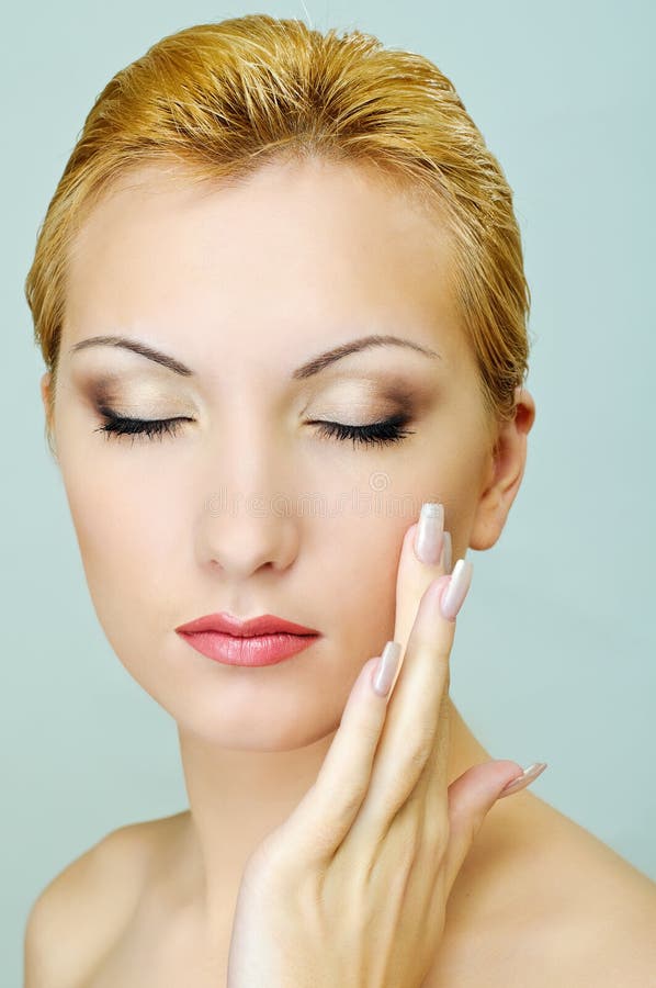 Touch stock image. Image of female, face, caucasian, adult - 13016717