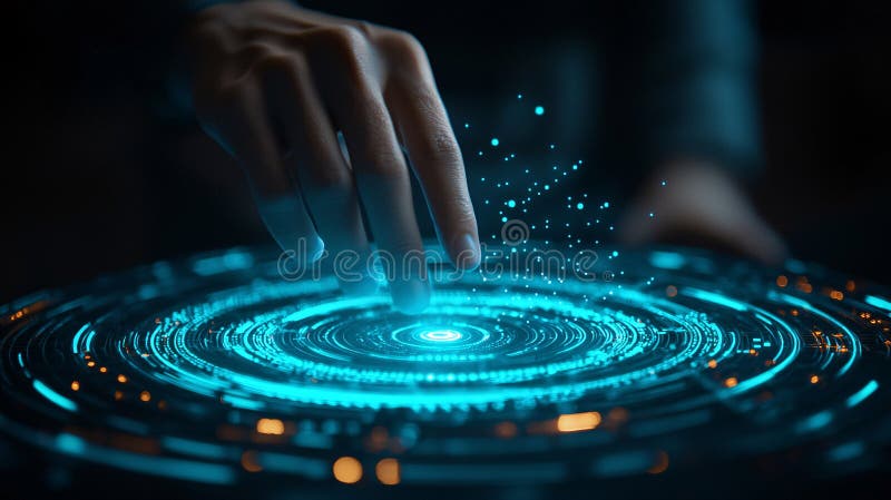 Touch the Blue Technology Halo with Your Fingers Stock Illustration ...