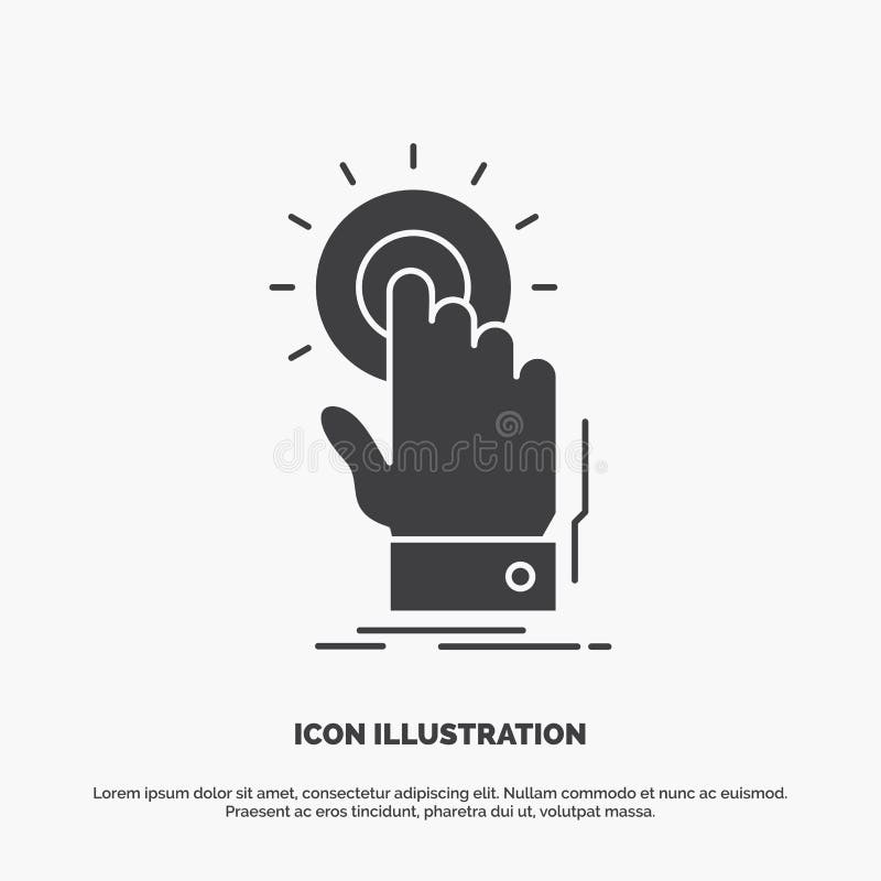Touch, Click, Hand, on, Start Icon. Glyph Vector Gray Symbol for UI and ...