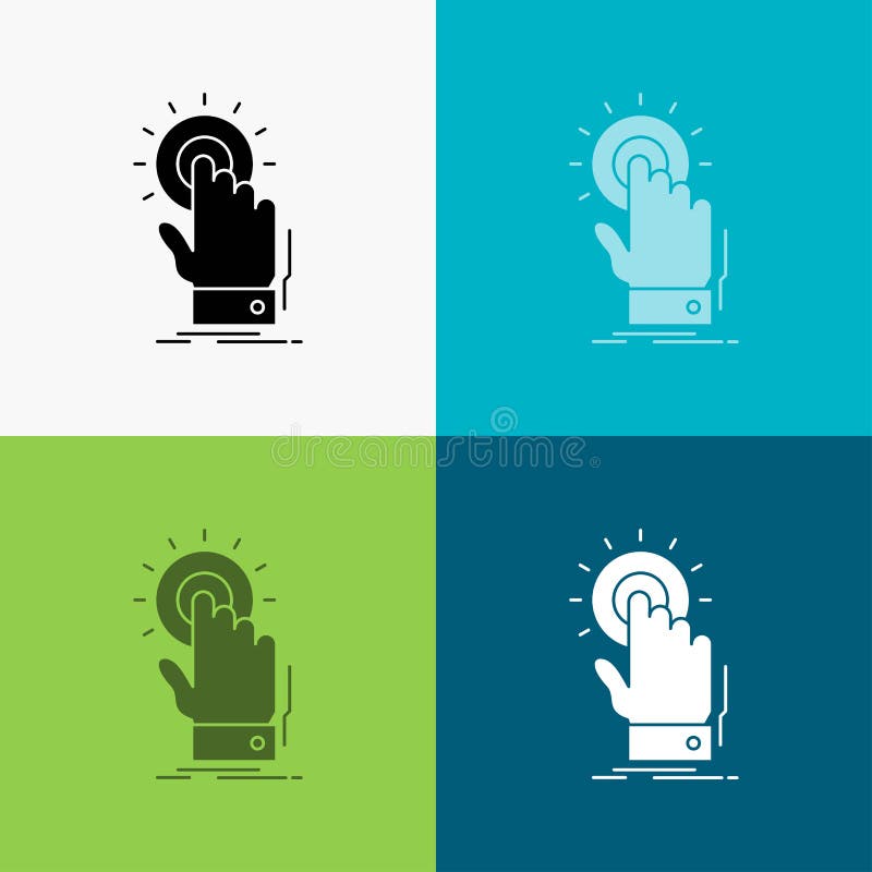 Touch, Click, Hand, on, Start Icon Over Various Background. Glyph Style ...
