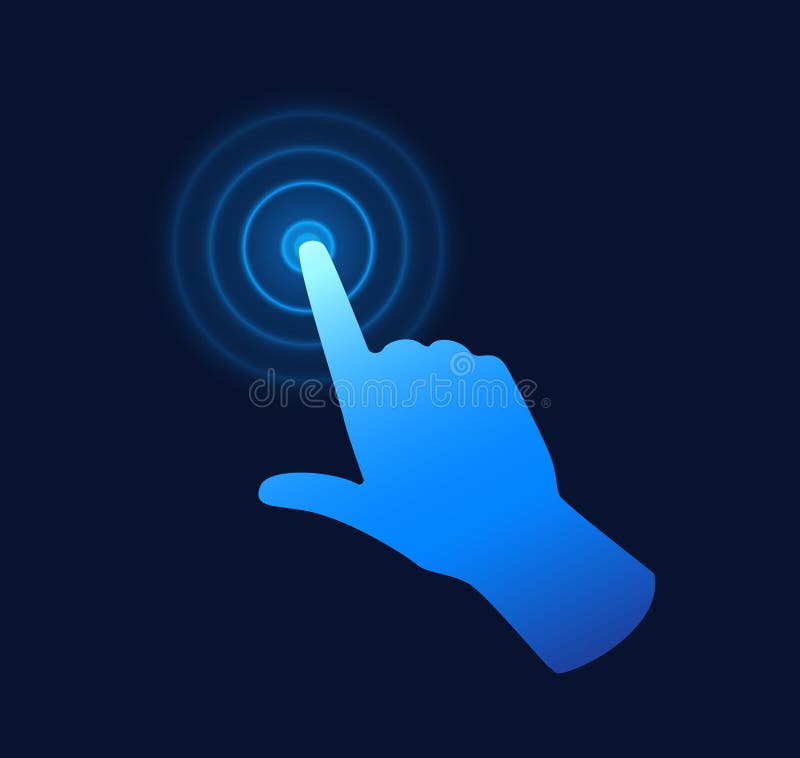 Touch Effect. Blue Hand. Index Finger Presses a Button. Stock ...