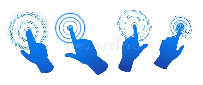 Touch Effect. a Set of Neon Blue Hands that Press Buttons. Stock ...