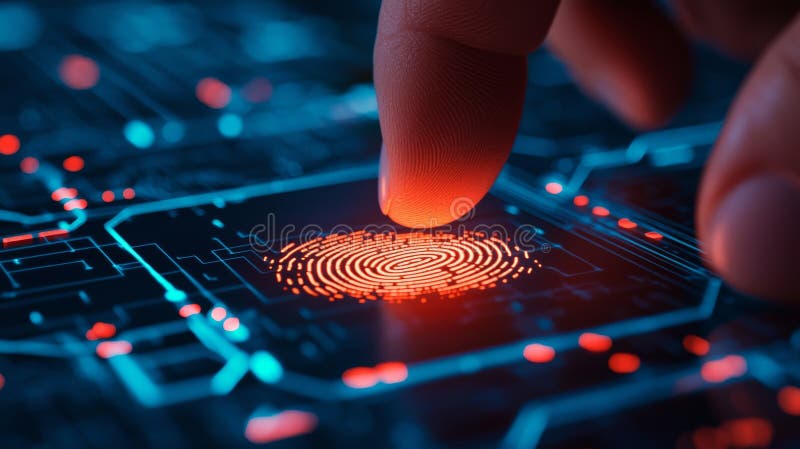 Touch Fingerprint on Digital Circuit Board Stock Illustration ...