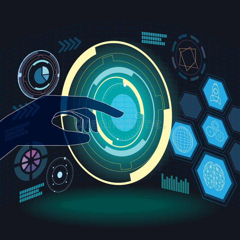 Touch The Future, Vector Illustration Of A Sense Of Science And ... Touch The Future, Vector Illustration Of A Sense Of Science And ...