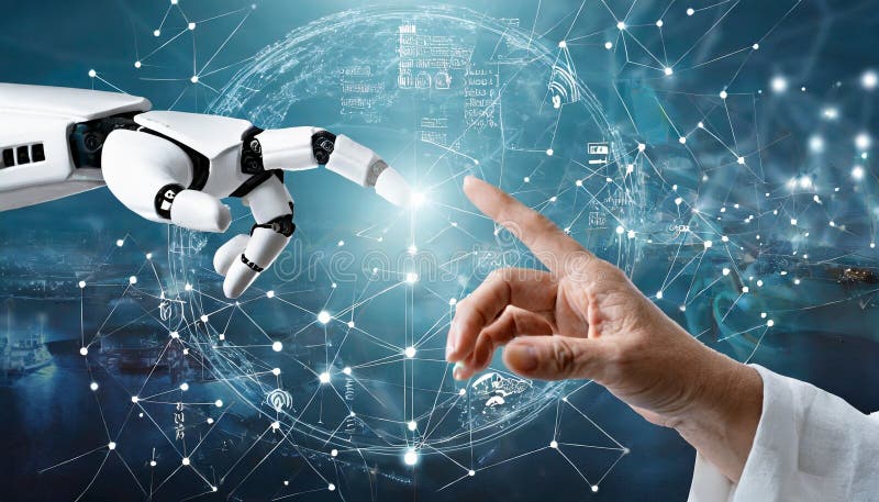 The Touch of the Future: Man and Machine in Harmony Stock Illustration ...