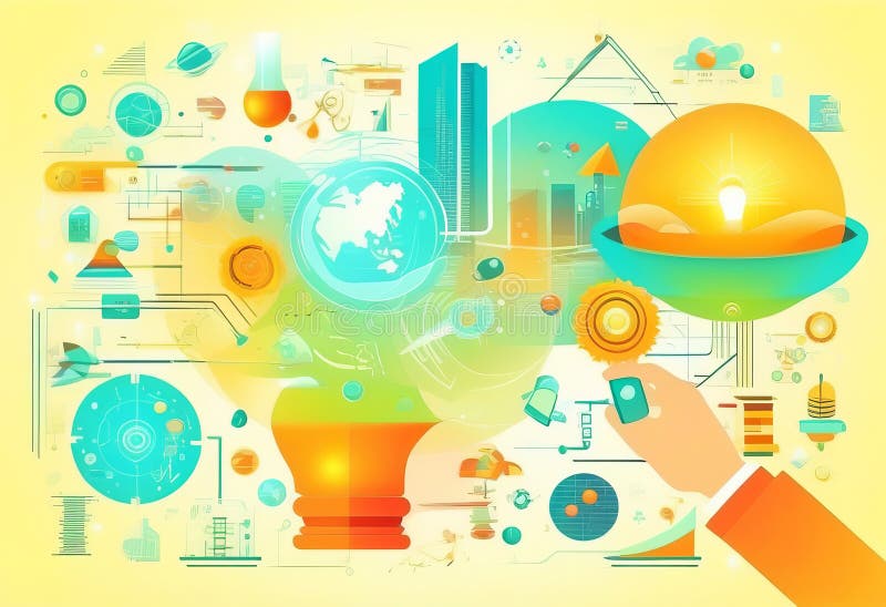 Touch the Future, Vector Illustration of a Sense of Science and ...