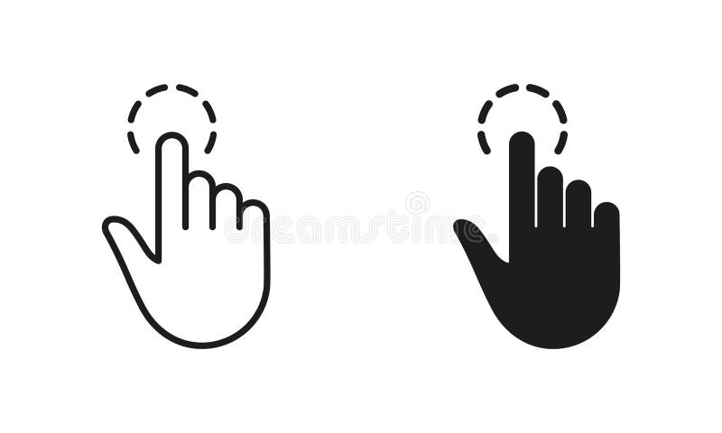 Tap Gesture, Hand Cursor of Computer Mouse Line and Silhouette Black ...