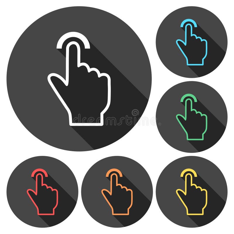 Touch Icon, Click, Hand Icons Set with Long Shadow Stock Illustration ...