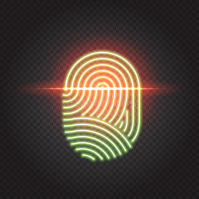 Touch ID Neon Icon, Fingerprint Scanning Identification System Stock ...
