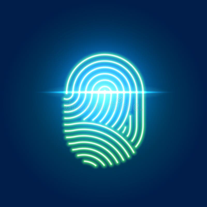 Touch ID Neon Icon, Fingerprint Scanning Identification System Stock ...