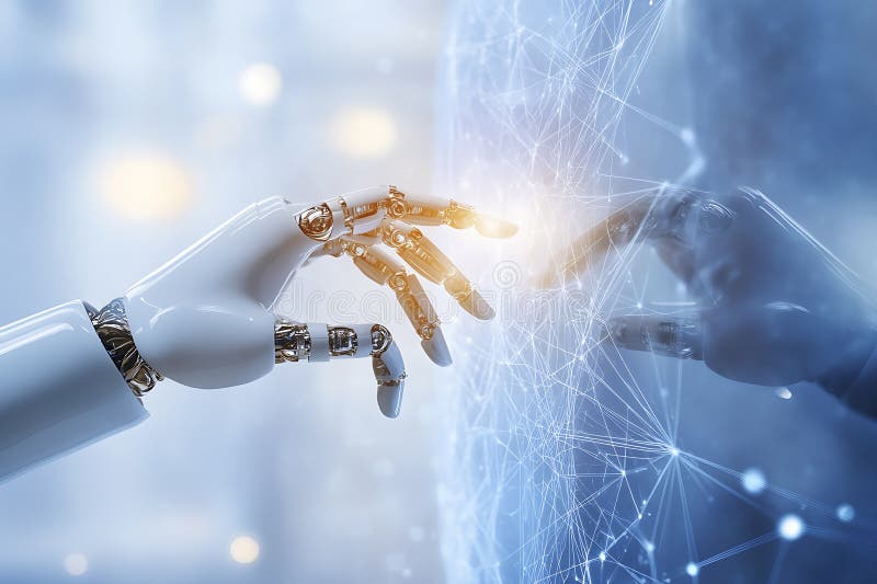 Touch of Innovation Human and AI Machine Stock Image - Image of glowing ...