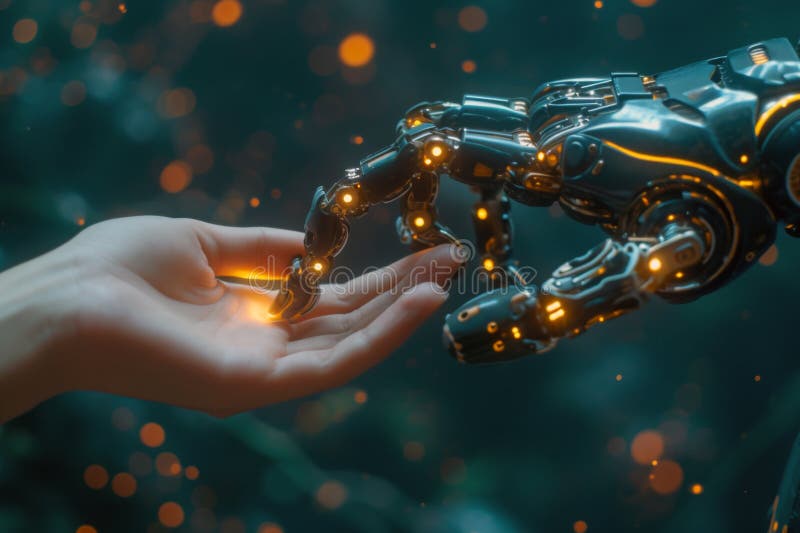 Touch Interaction between Human and Robotics Hand. AI Generated Stock ...