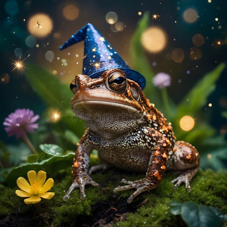 A Touch of Magic: Common Toad in Wizard Hat among Sparkles and ...