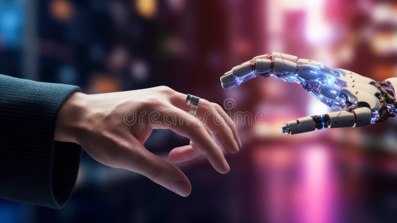 Touch of a Man& X27;s Hand and an AI Robot Stock Illustration ...