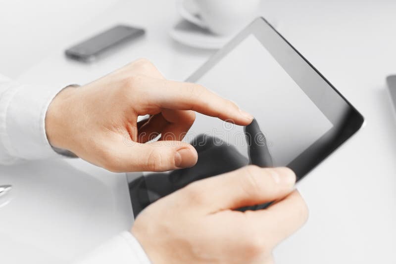 Touch Pad Computer with Hand Stock Photo - Image of technology, white ...