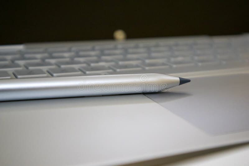 A Touch Pencil on the Laptop Stock Image - Image of searching, coffee ...