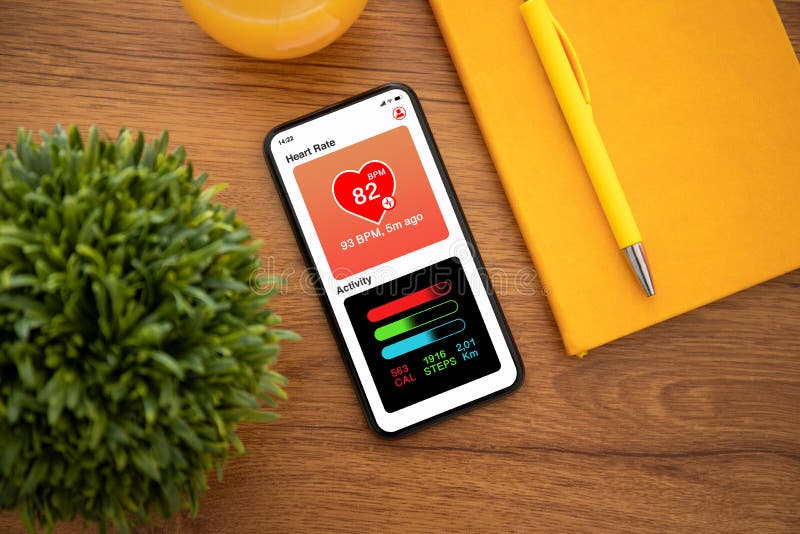 Touch Phone with App Heart and Activity on the Screen Stock Image ...