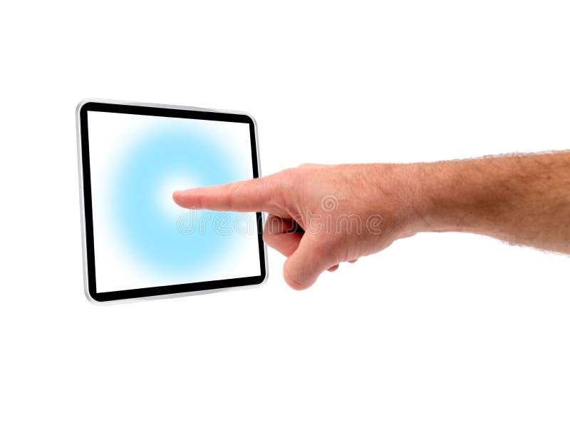 Hand Pushing a Button on a Touch Screen Interface Stock Photo - Image ...