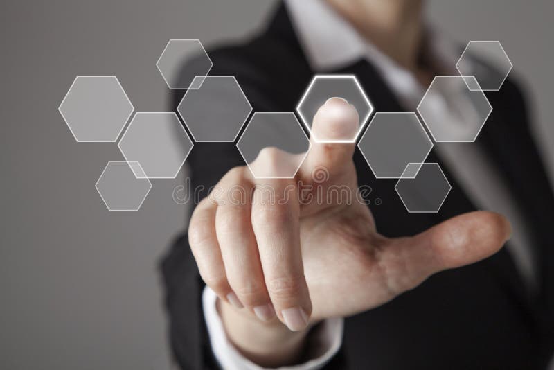 Young Business Man Selecting a Touch Screen Button Stock Image - Image ...