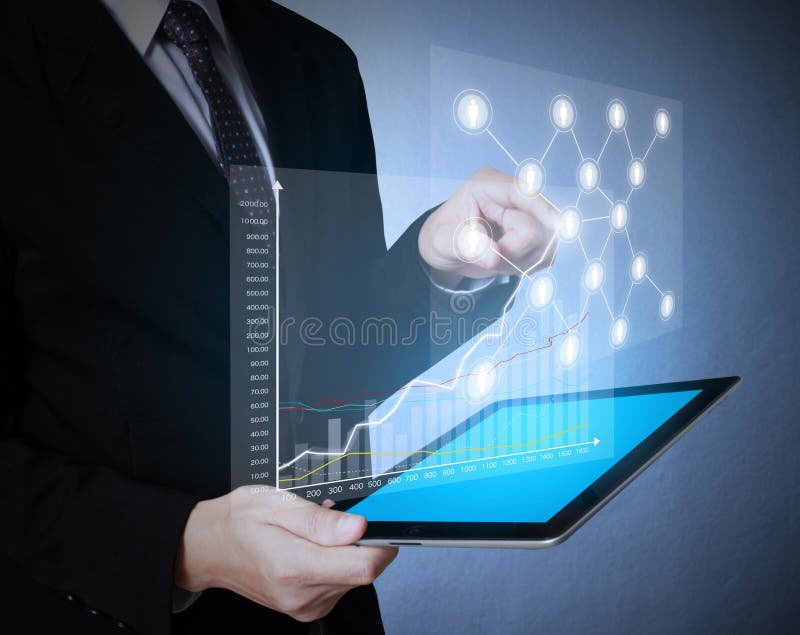 Touch Screen Graph on Tablet in Hands Stock Photo - Image of analyzing ...