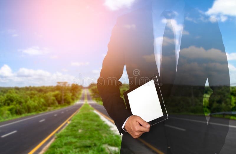 Touch Screen in Hand the Businessman on the Road Flow. Stock Photo ...
