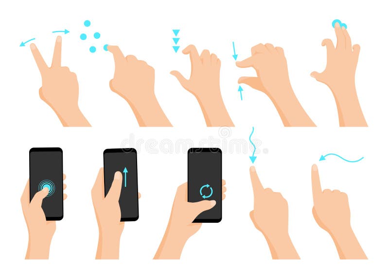 Touch Screen Hand Gestures Flat Colored Icon Series with Arrows Showing ...