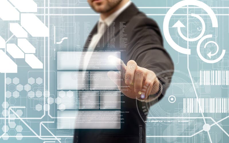 Future Touchscreen Interface with Hand Stock Illustration ...