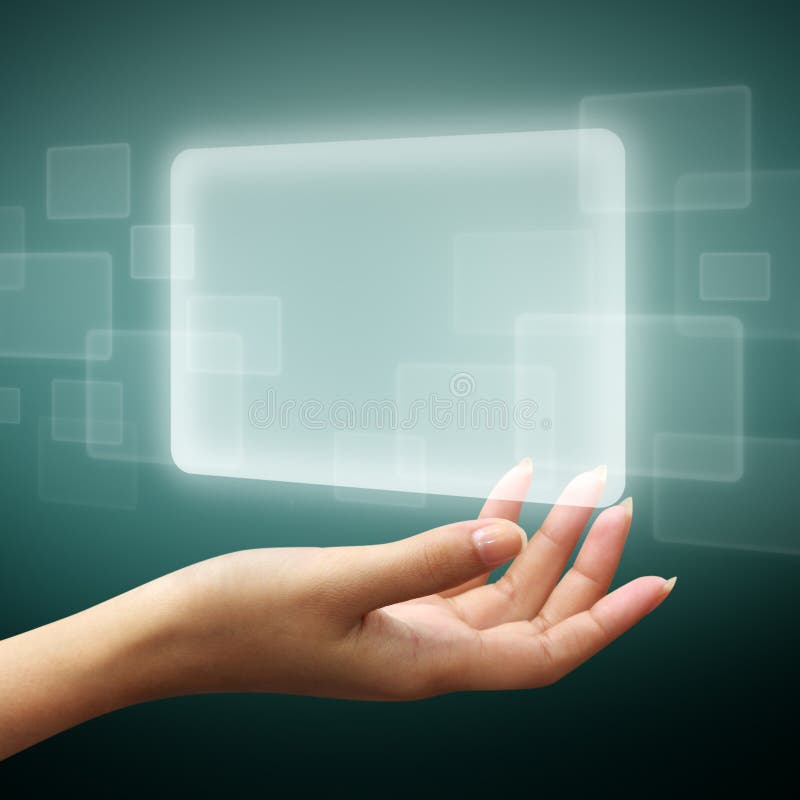 Male Hand Pushing on Touch Screen Interface Stock Image - Image of ...