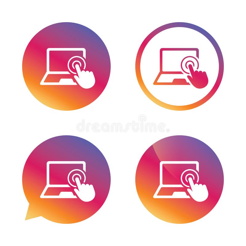 Touch Screen Laptop Sign. Hand Pointer Symbol. Stock Vector ...